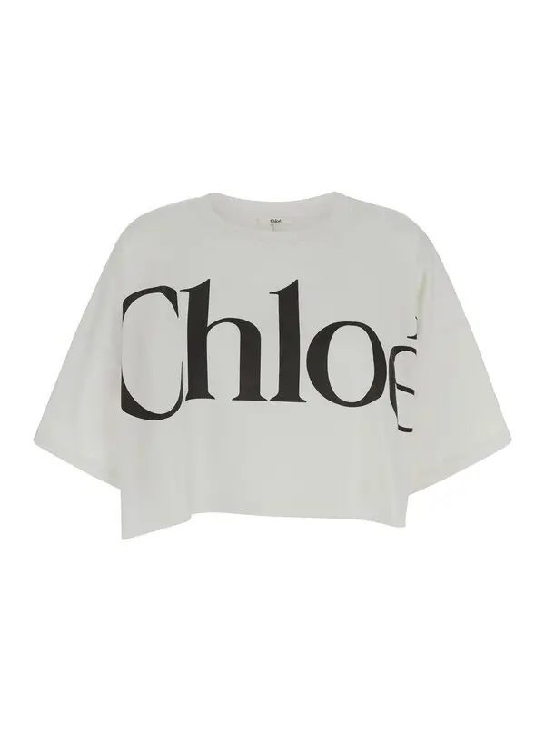 Chloé Cotton Cropped T-shirt With Logo Lettering - Multicolor