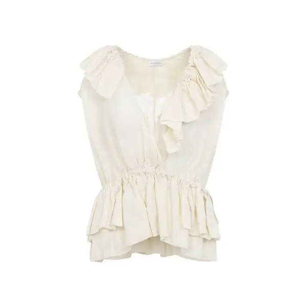 Dries Van Noten Sleeveless Ramie Top With Ruffle Detail