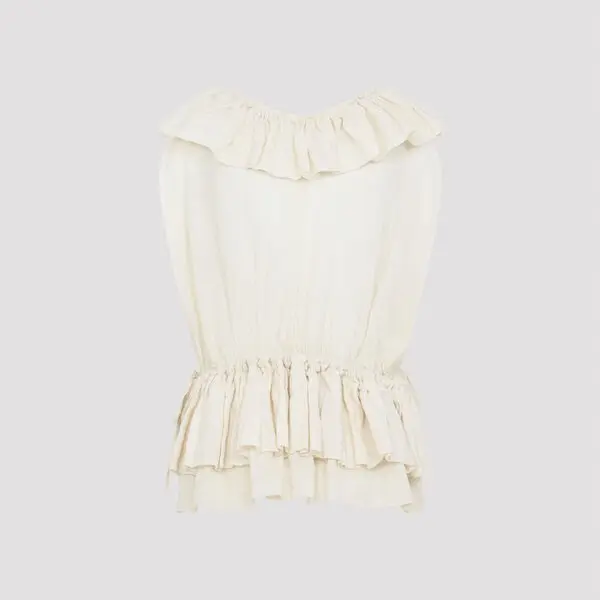Dries Van Noten Sleeveless Ramie Top With Ruffle Detail