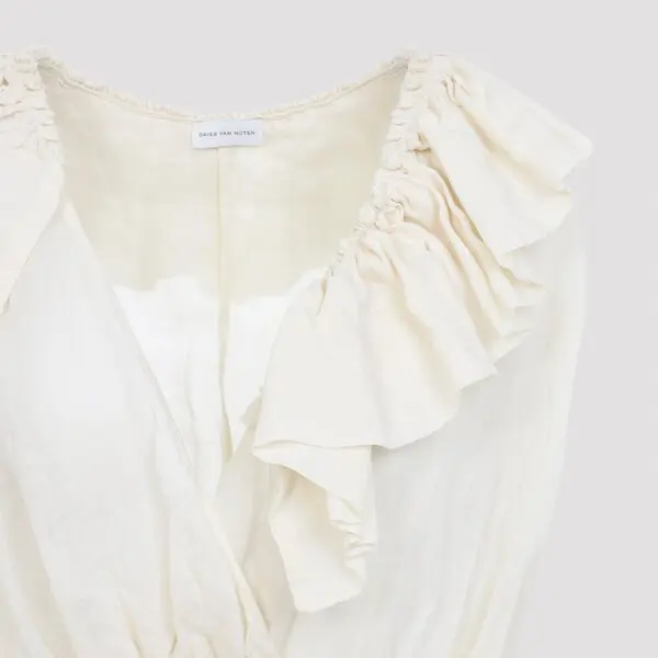 Dries Van Noten Sleeveless Ramie Top With Ruffle Detail