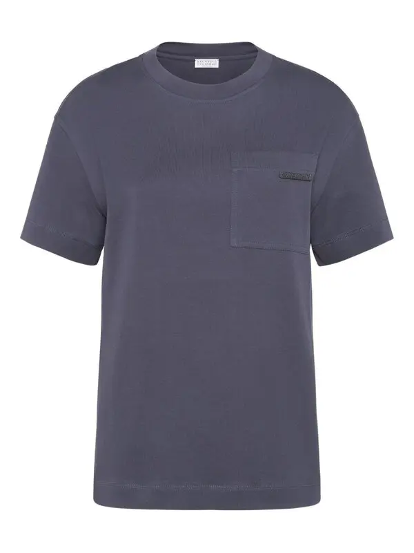 Brunello Cucinelli Brown Cotton T-shirt With Monili Trim - Multicolor