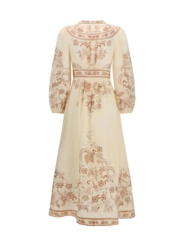 Zimmermann Indra Plunge Floral Midi Dress - Cream