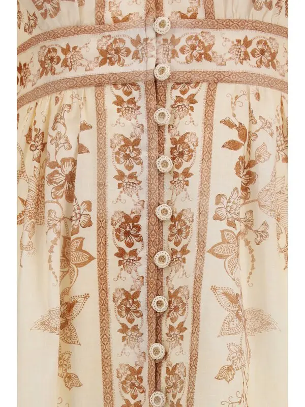 Zimmermann Indra Plunge Floral Midi Dress - Cream