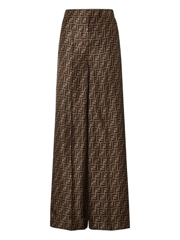 Fendi Silk Twill Ff Motif Wide-leg Pants