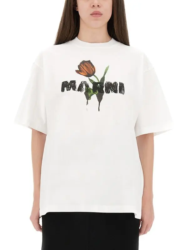 Marni Cotton T-shirt With Tulip Print - White