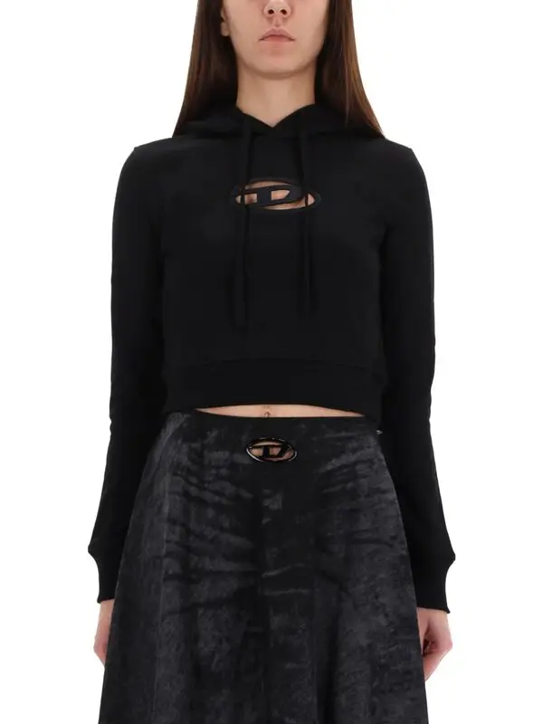 DIESEL® Cropped Hoodie With Cutout Detail - Black