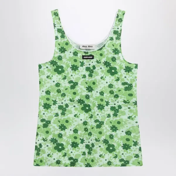Miu Miu Floral Print Stretch Top - Green