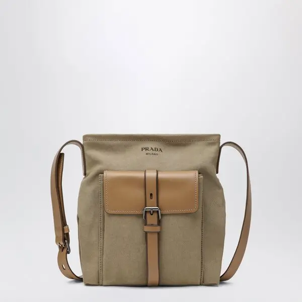Prada Route Crossbody Bag In Canvas And Leather - Cream