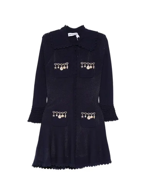 SELF-PORTRAIT Charm Detail Pointelle Knit Scalloped Trim Dress - Multicolor