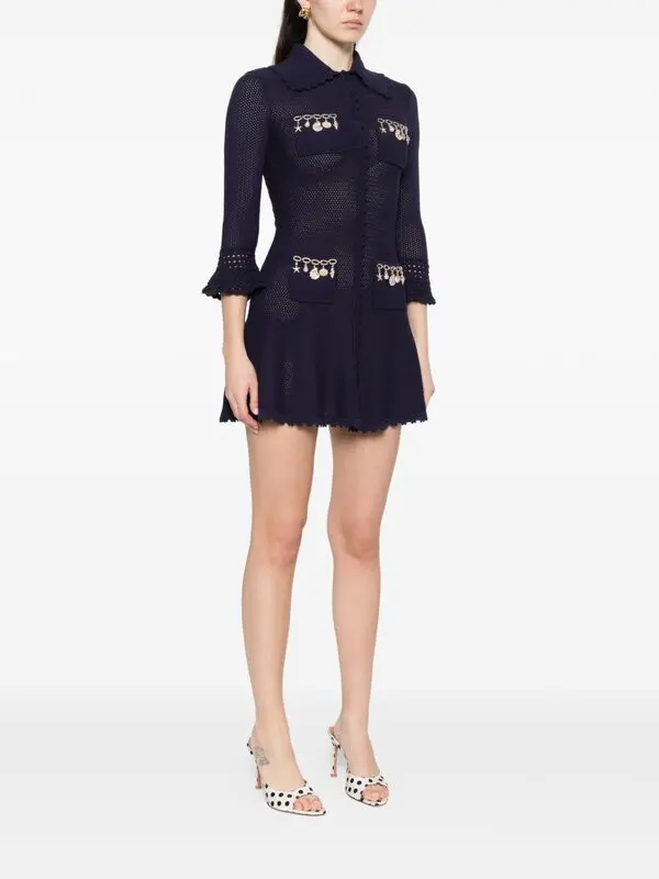 SELF-PORTRAIT Charm Detail Pointelle Knit Scalloped Trim Dress