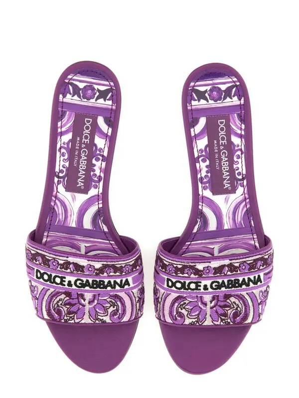 Dolce & Gabbana Embroidered Slide Sandals - Purple