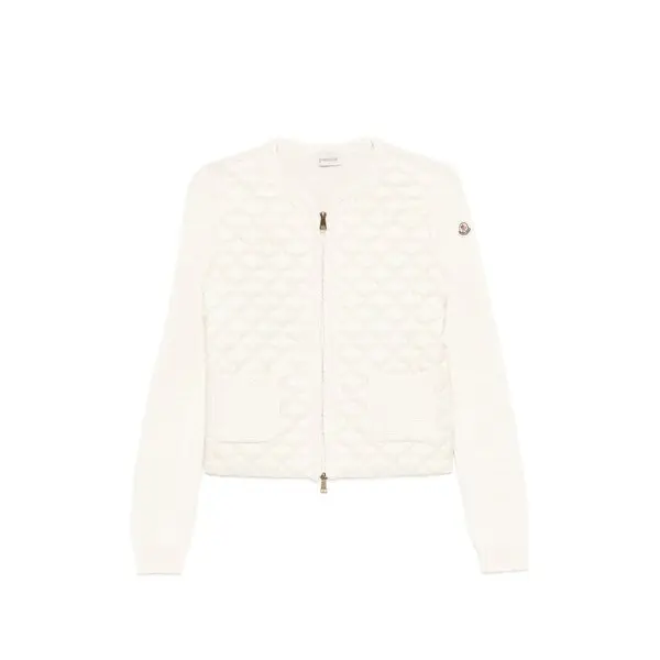 Moncler Quilted & Knitted Zip-up Jacket - Cream