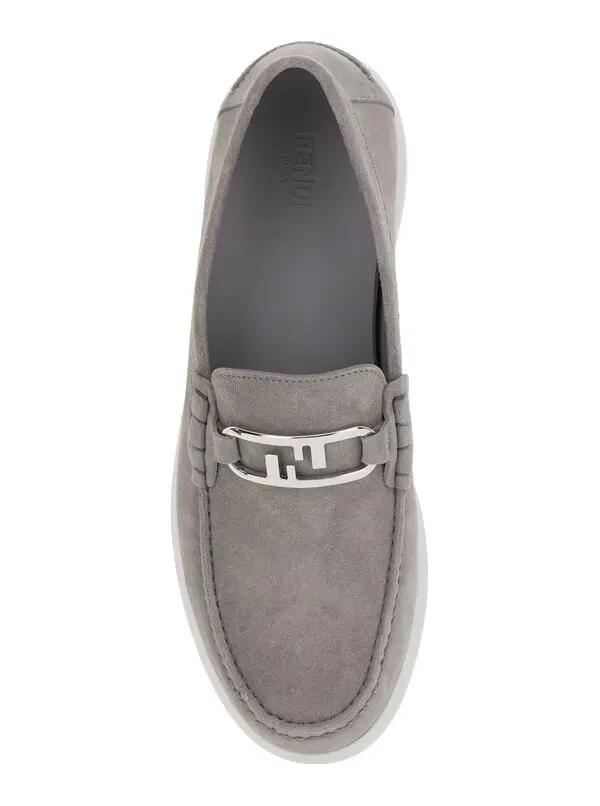 Fendi Suede Loafers With Ff Metal Buckle - Multicolor