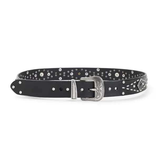GOLDEN GOOSE Studded Leather Belt - Black