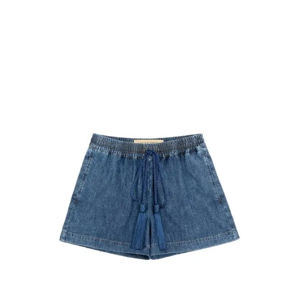Valentino Garavani Chambray Shorts With Drawstring Waist - Blue