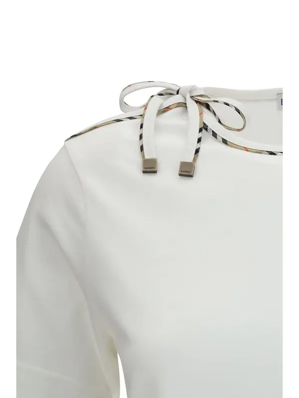 Burberry Cotton Lace-up T-shirt With Check Trim