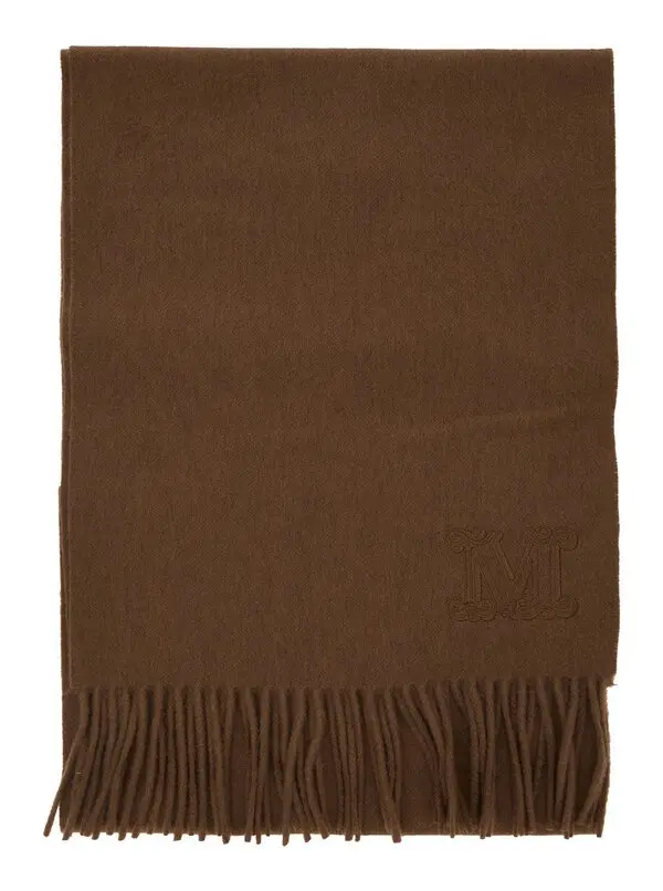 Max Mara Dalia' Brown Rectangular Scarf With Logo Embroidery On The Front And Fringed Hem In Cashmere - Multicolor