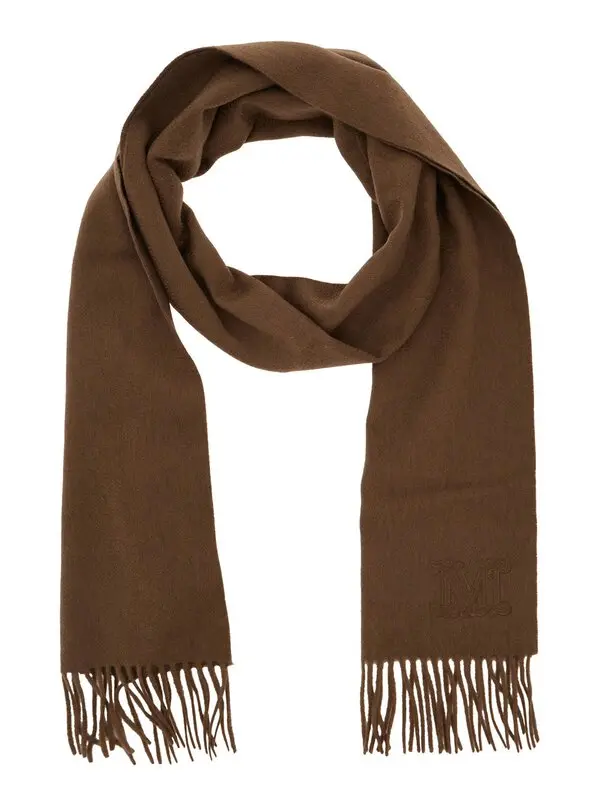 Max Mara Dalia' Brown Rectangular Scarf With Logo Embroidery On The Front And Fringed Hem In Cashmere - Multicolor