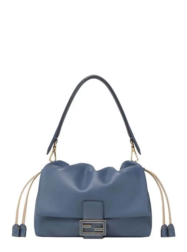 Fendi Mamma Baguette Medium' Blue Shoulder Bag With Ff Closure On The Front In Leather - Multicolor