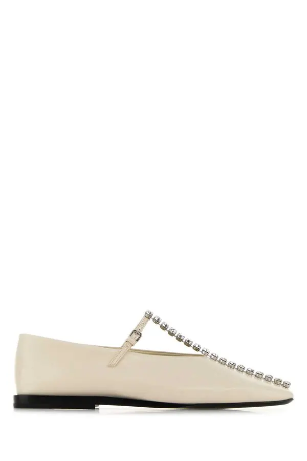 JIL SANDER Ivory Leather Ballerinas With Embellished Strap - White