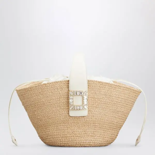 ROGER VIVIER Viv' Skate Shopping Bag In Raffia - Cream