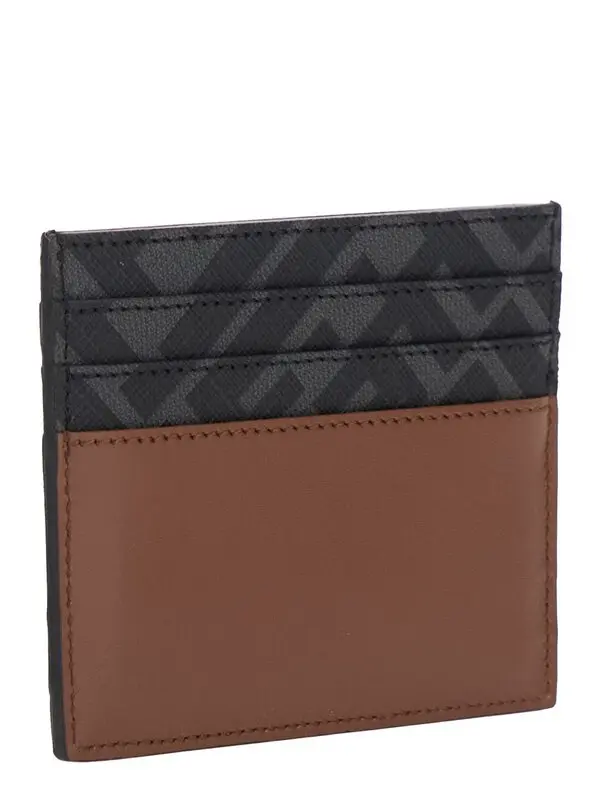 Fendi Card Holder With Ff Plaque On The Front In Leather And Ff Canvas - Brown
