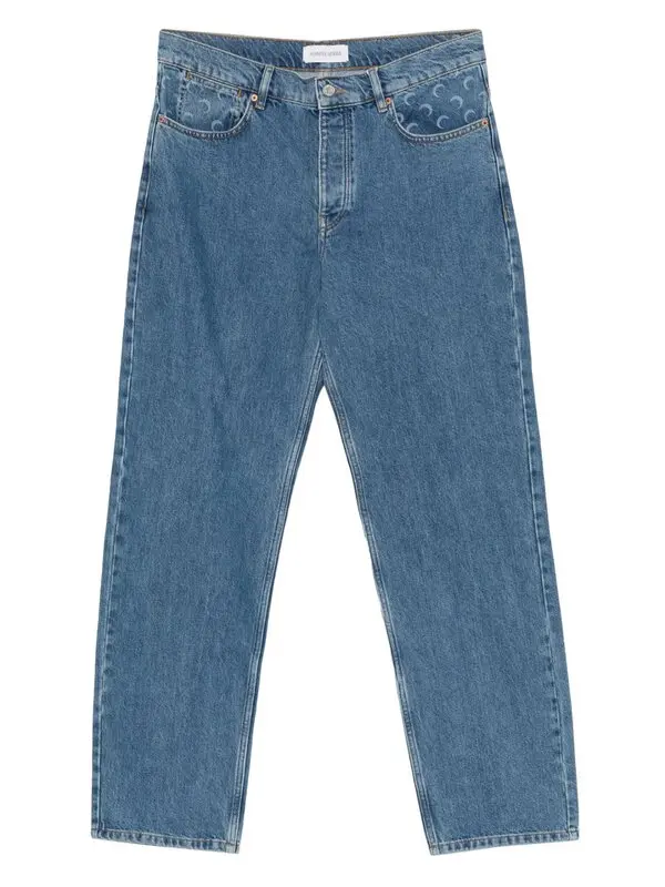 MARINE SERRE Straight Leg Denim Jeans With Logo Print - Multicolor