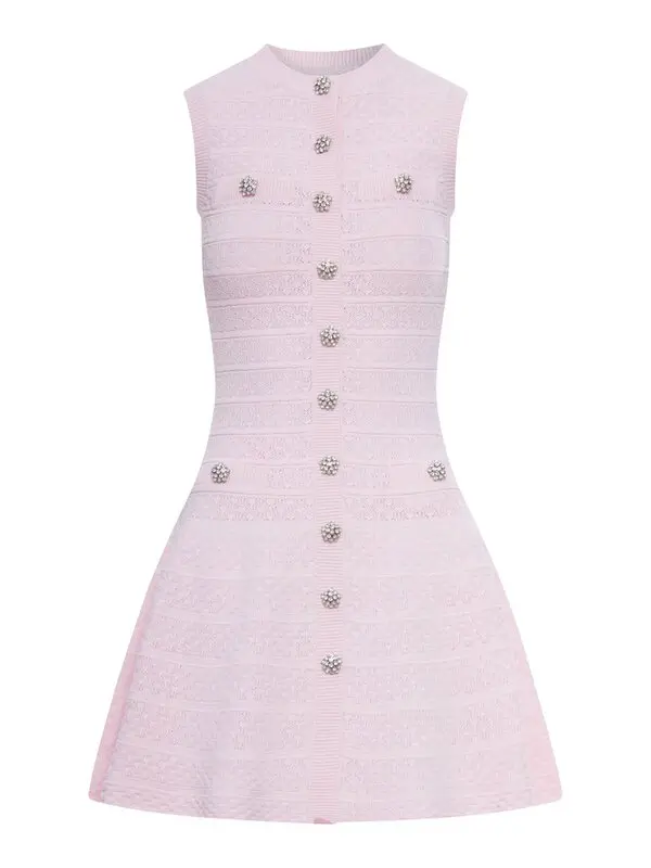 SELF-PORTRAIT Pointelle Diamond Knit Mini Dress - Pink