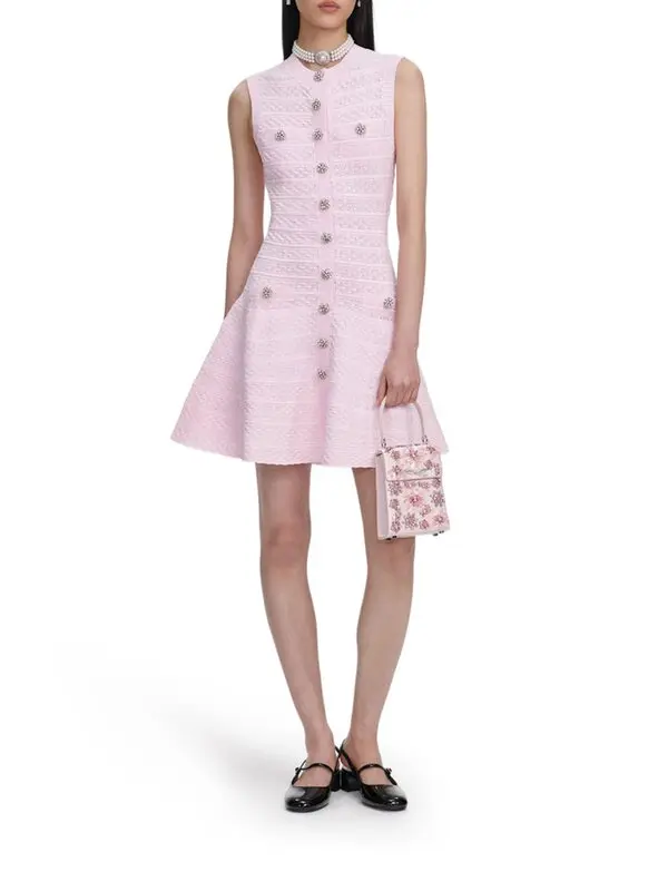 SELF-PORTRAIT Pointelle Diamond Knit Mini Dress