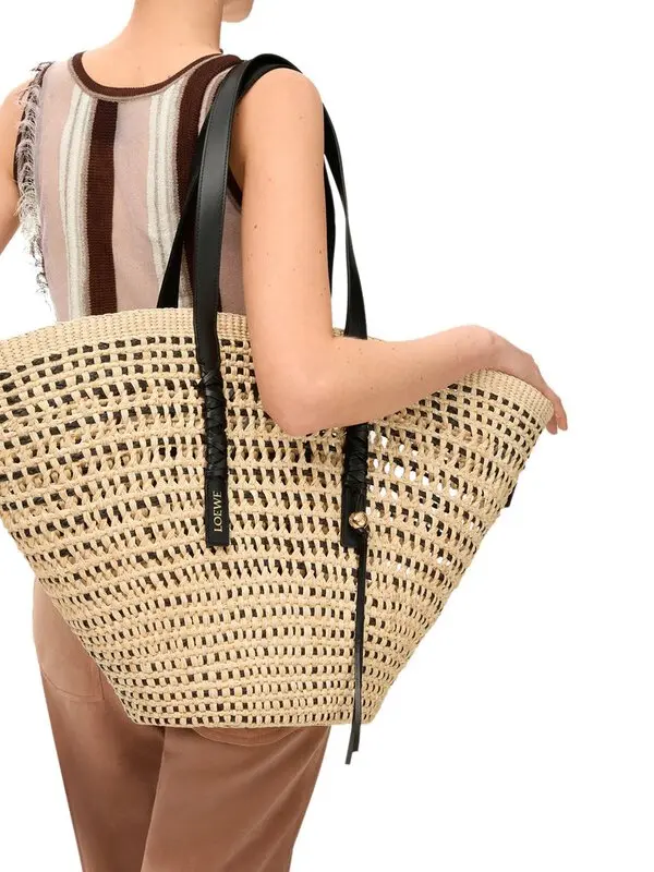 Loewe Large Braid Basket Bag In Iraca Palm And Calfskin - Multicolor