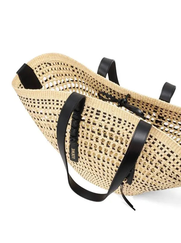 Loewe Large Braid Basket Bag In Iraca Palm And Calfskin - Multicolor