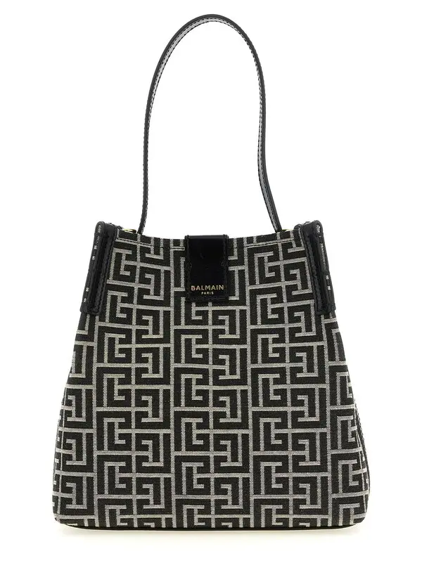 Balmain Release Bucket Bag In Canvas And Calf Leather - Multicolor