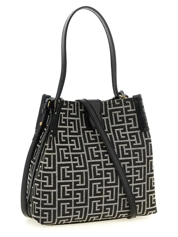 Balmain Release Bucket Bag In Canvas And Calf Leather