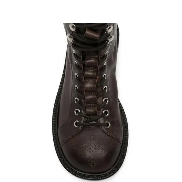 Versace Lace-up Brogue Detailing Leather Boots