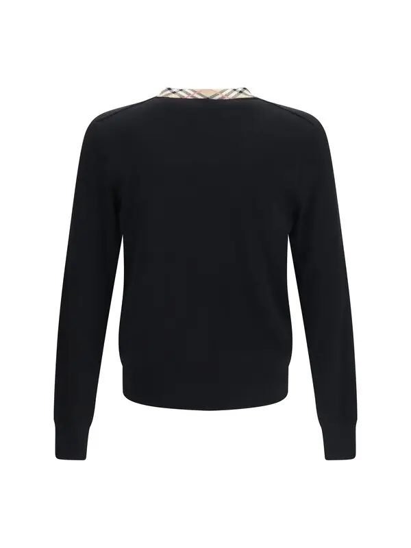 Burberry V-neck Wool Sweater With Check Trim
