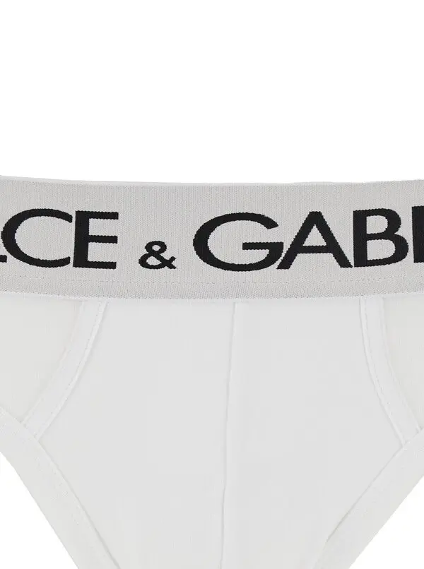 Dolce & Gabbana White Briefs With Elastic Waist And Logo Lettering In Cotton - Multicolor