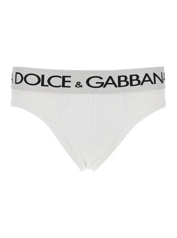 Dolce & Gabbana White Briefs With Elastic Waist And Logo Lettering In Cotton - Multicolor