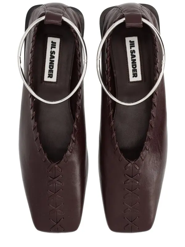 JIL SANDER Leather Flats With Ankle Ring