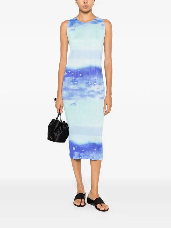 Issey Miyake Pleated V-neck Dress