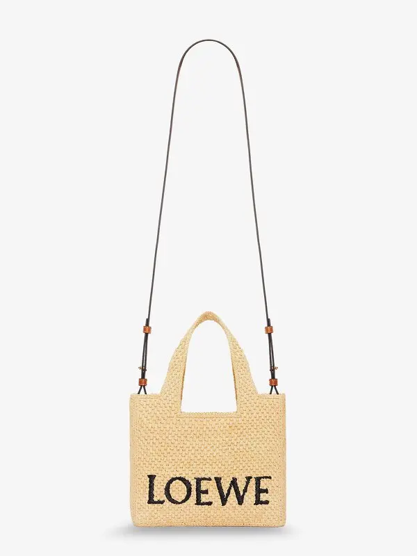 Loewe Small Raffia Handbag With Embroidered Logo - Cream