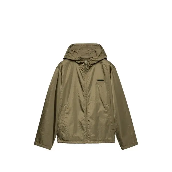 Prada Re-nylon Hooded Blouson Jacket With Logo Detail - Green