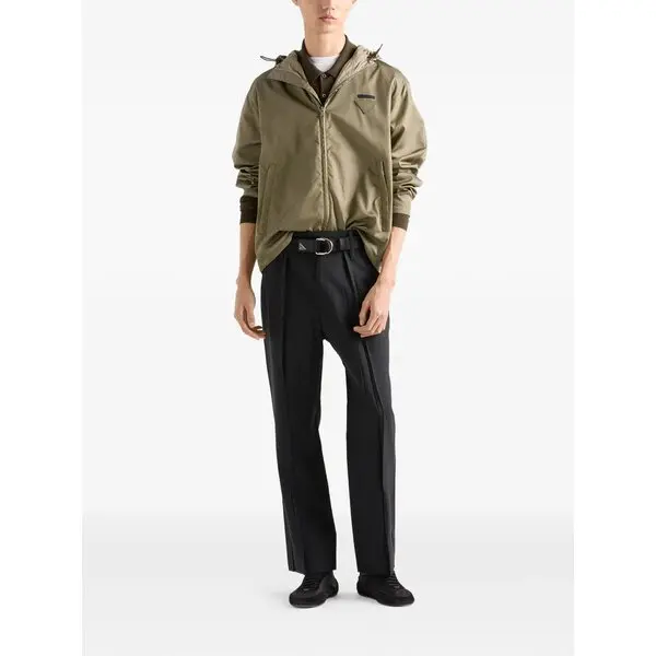 Prada Re-nylon Hooded Blouson Jacket With Logo Detail - Green