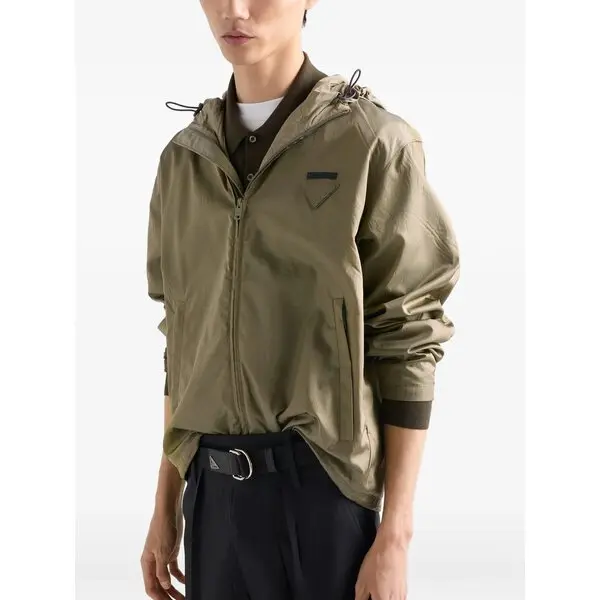 Prada Re-nylon Hooded Blouson Jacket With Logo Detail - Green