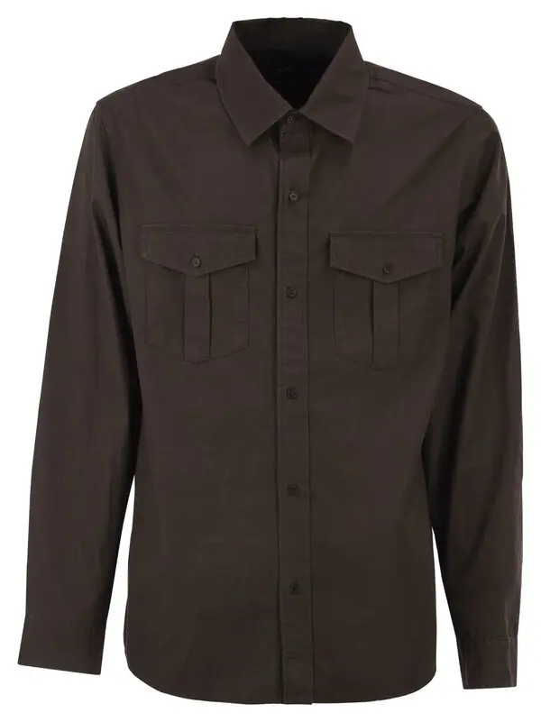 A.p.c. Cotton Utility Shirt With Patch Pockets - Brown