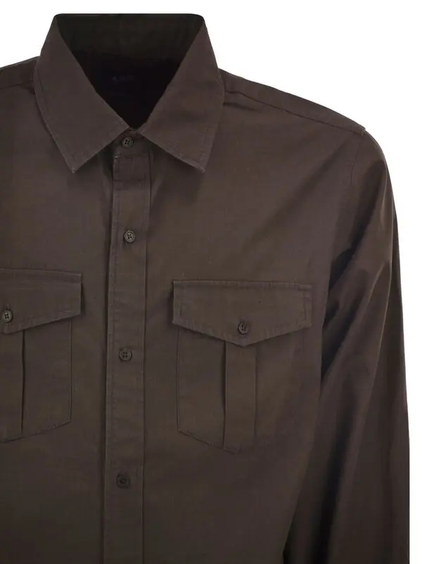 A.p.c. Cotton Utility Shirt With Patch Pockets - Brown