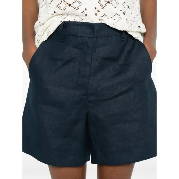 Max Mara Tailored Linen Shorts With Belt Loops - Blue