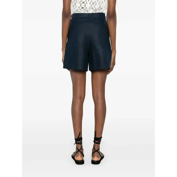 Max Mara Tailored Linen Shorts With Belt Loops - Blue
