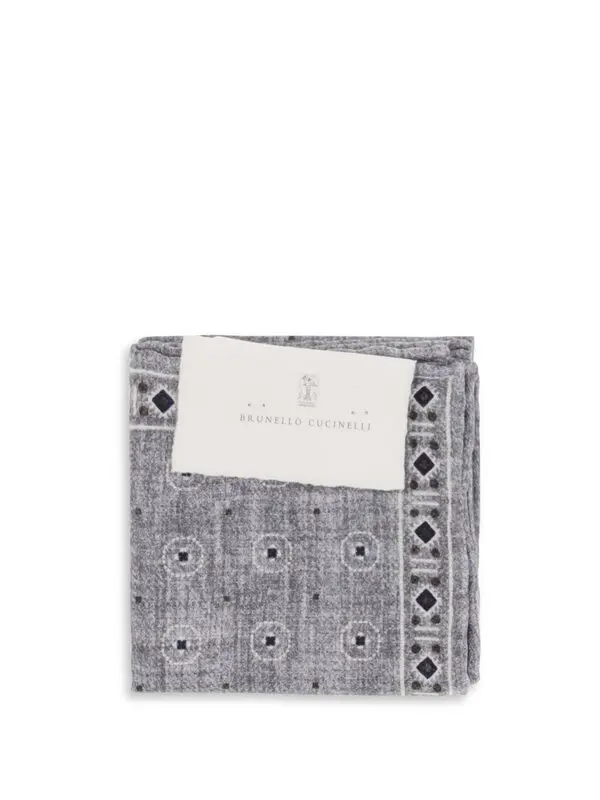 Brunello Cucinelli Ethnic-patterned Silk Pocket Square - Gray