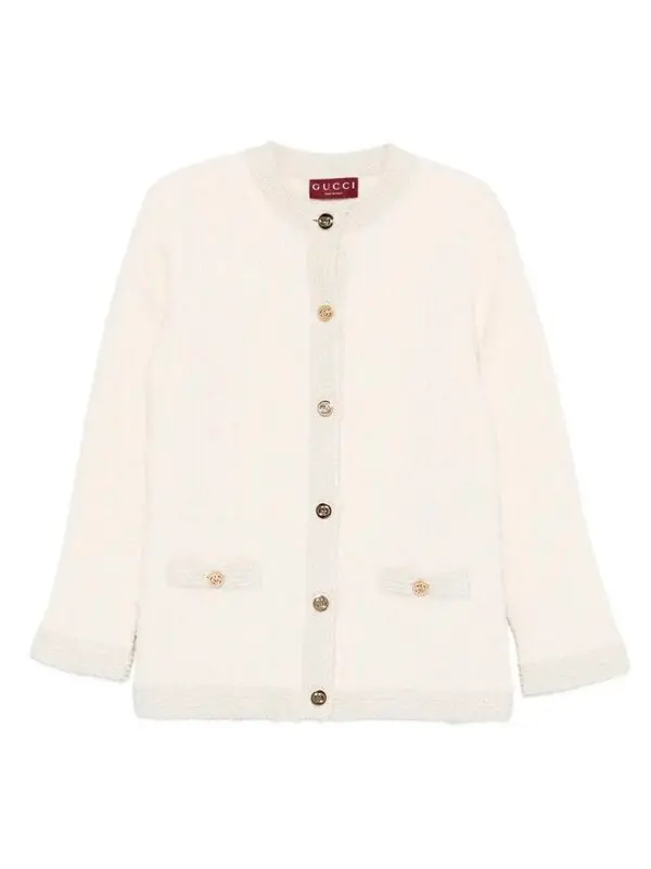 Gucci Long Sleeve Crewneck Bouclé Lamé Wool Cardigan - Multicolor