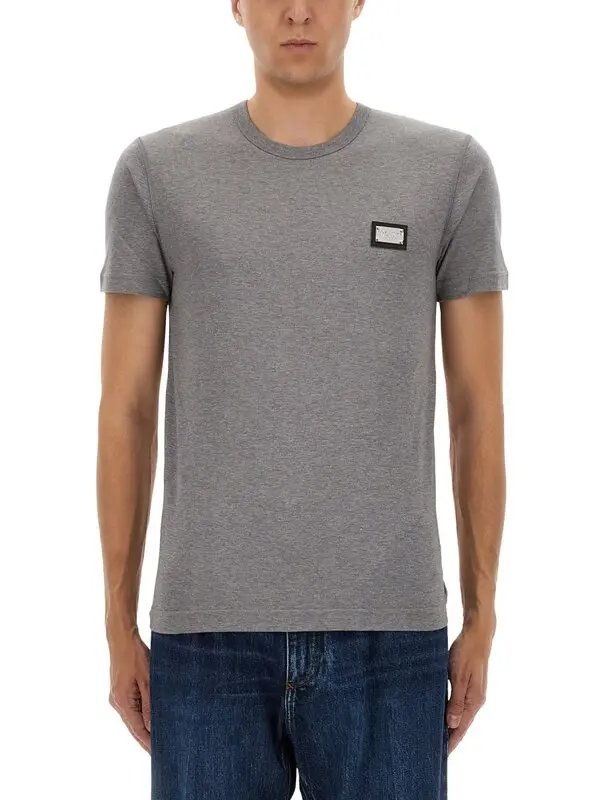 Dolce & Gabbana Cotton T-shirt With Logo Plaque - Gray